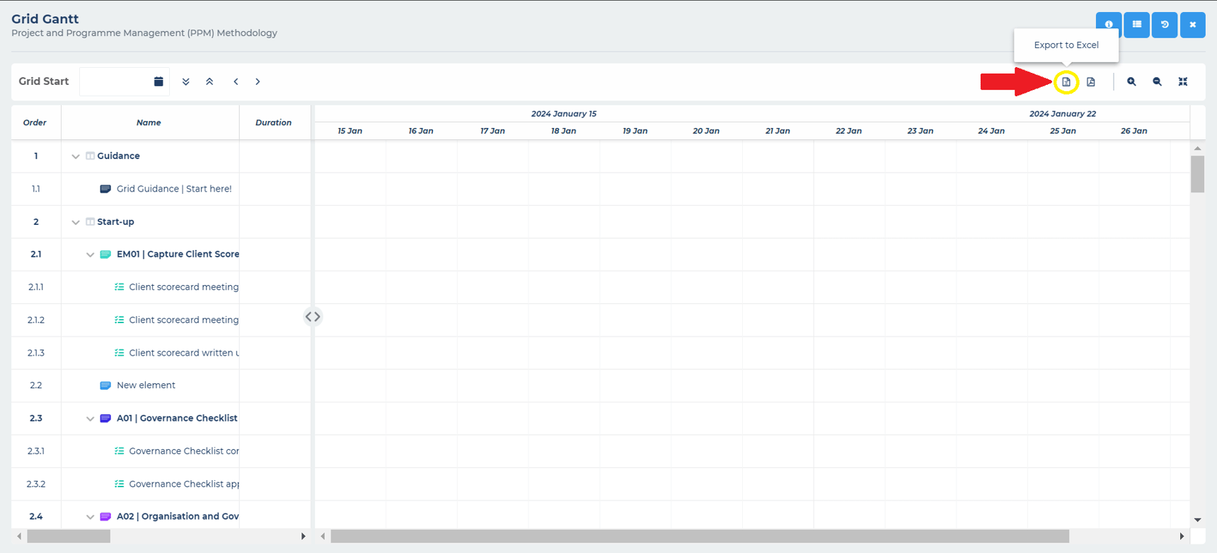 How do I export a Gantt chart to CSV or XLSX?