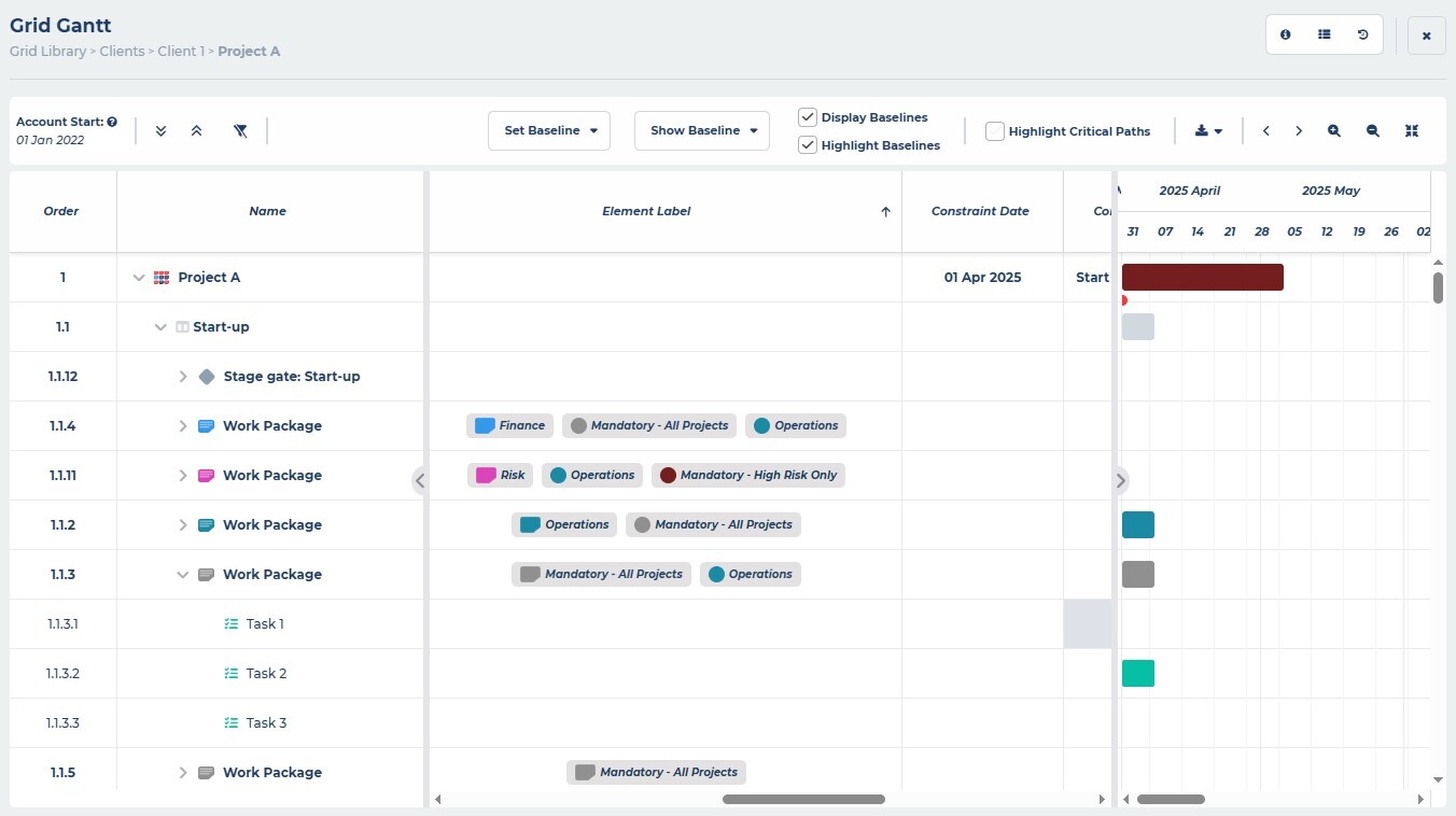 How do I add/manage labels within a Gantt chart?