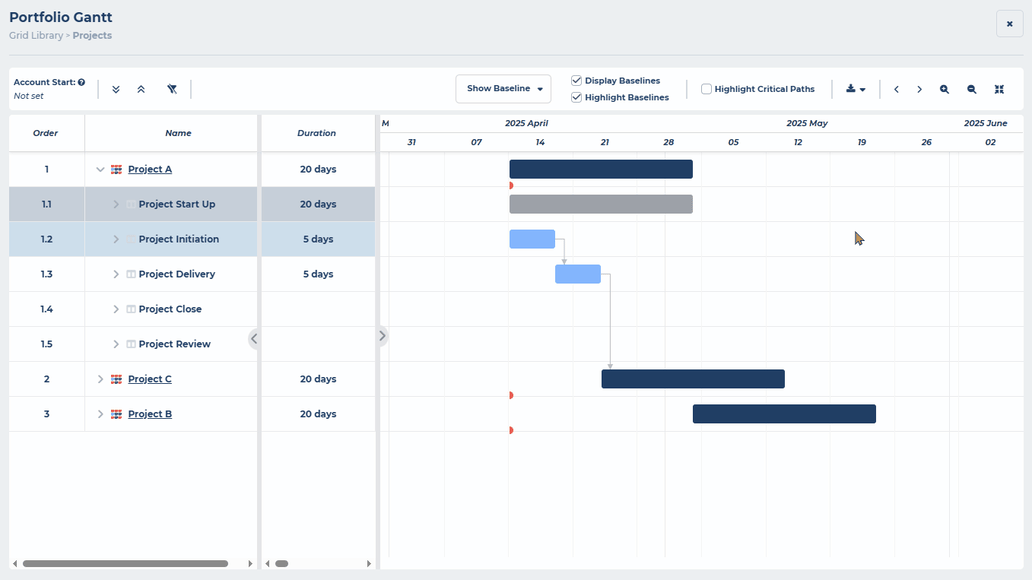 How do I highlight the critical path in a Gantt chart?