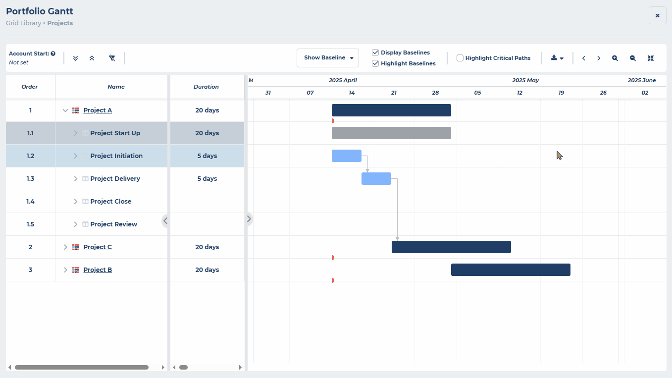 How do I highlight the critical path in a Gantt chart?